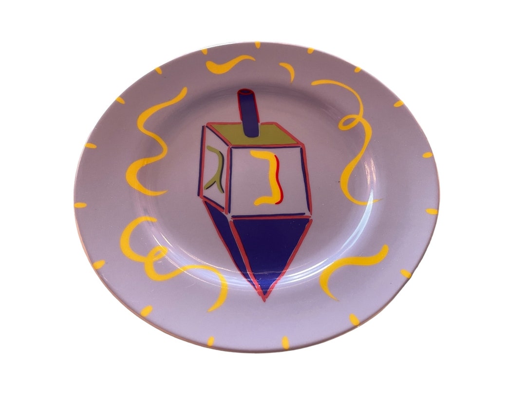 Vintage 90s Blue + Yellow Hanukkah Dreidel Ceramic Snack Plate - Etsy