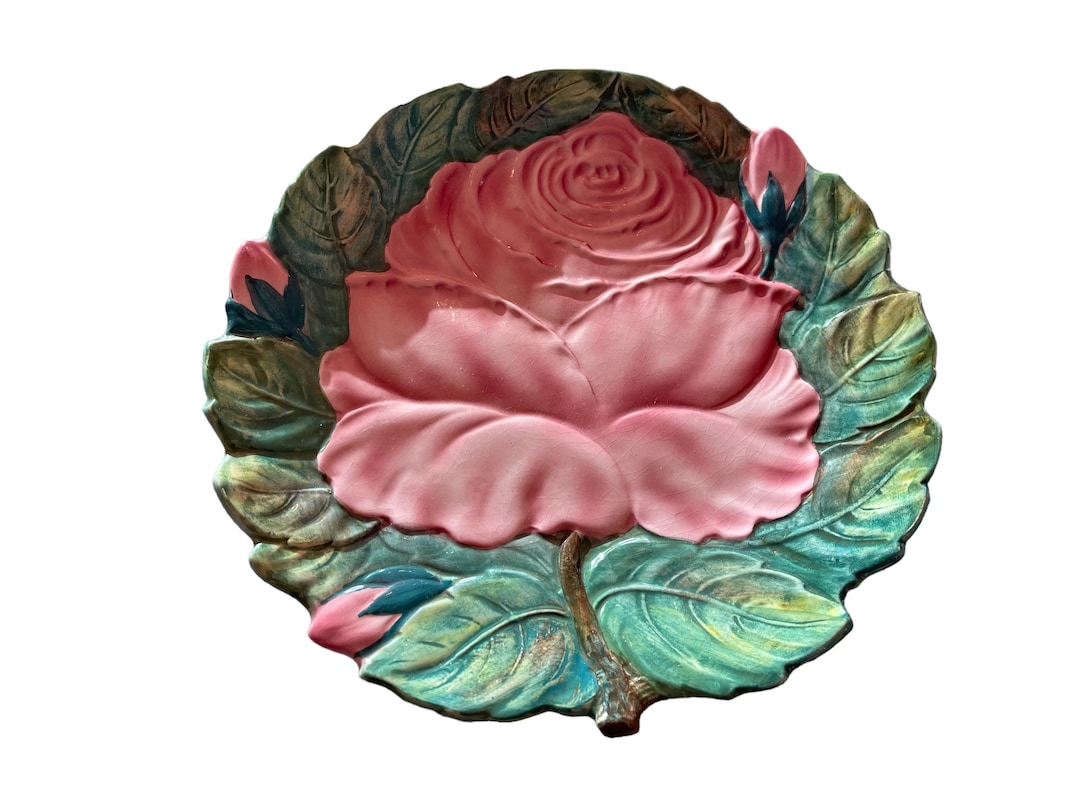 Vintage 1940 Set of 4 Zaccagnini Majolica Large Pink Rose Floral Plates ...
