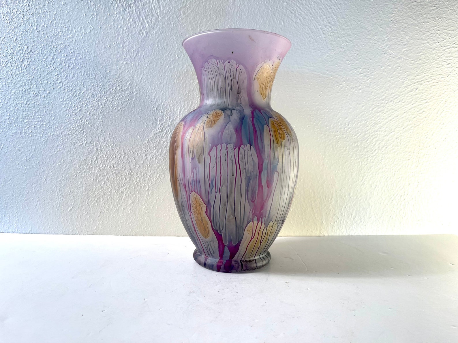 Vintage Jerusalem Art Glass Vase, Hand Blown Drip Glaze, 1980s - Etsy