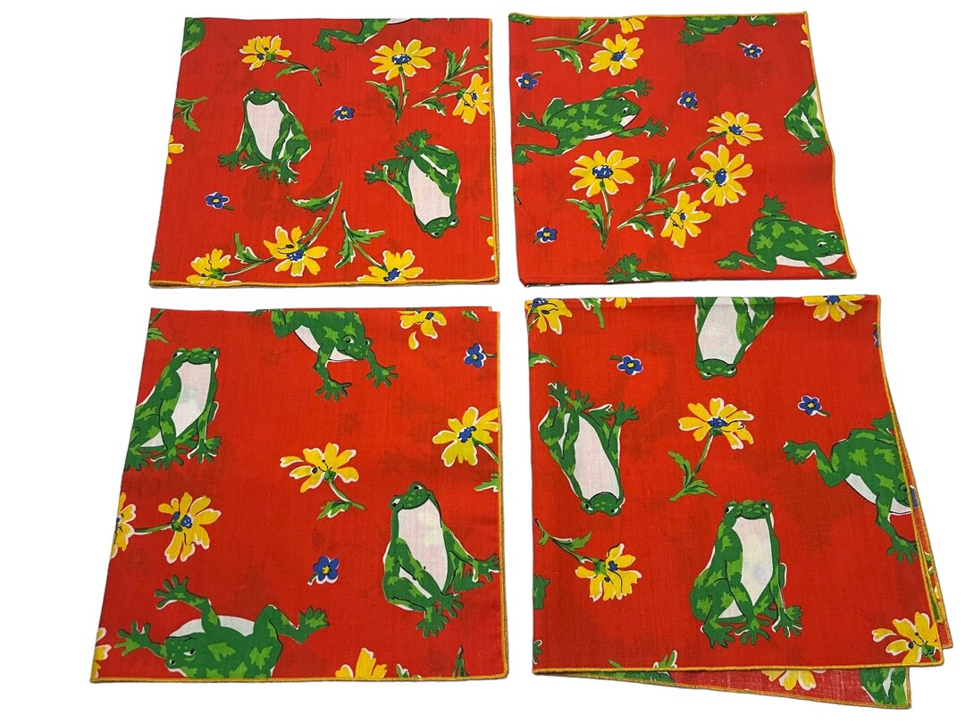 Vintage Set of 4 1970s Frog Flower Napkins - Etsy
