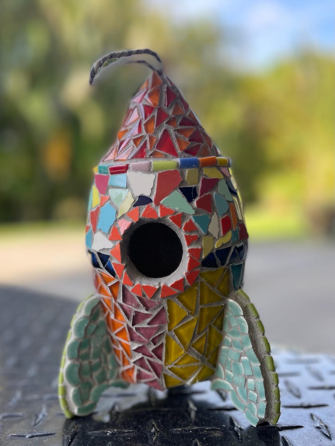 Handmade Stained Glass Mosaic Rocket Birdhouse - Etsy