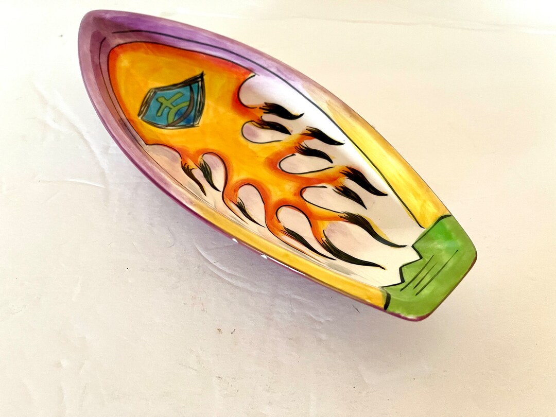 Vintage 00s Hand Painted Surf's up Surfboard Bowl by Clay Arts - Etsy