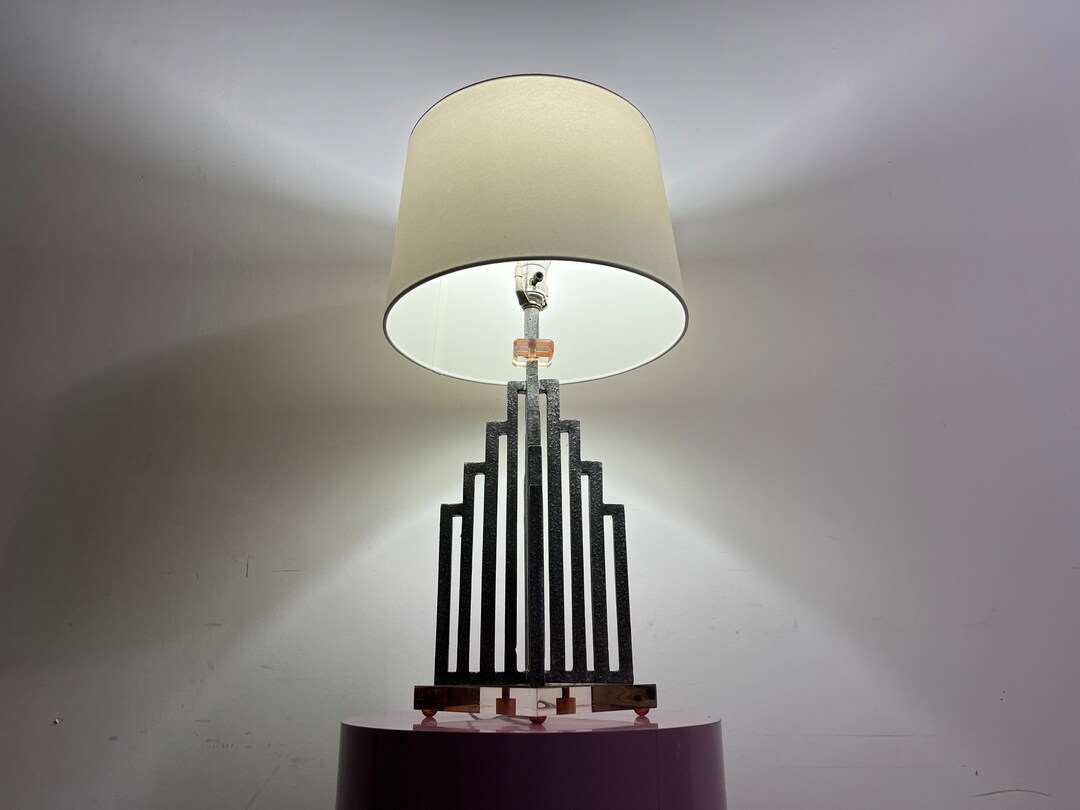 Vintage 80s Art Deco Inspired Metal Table Lamp - Etsy