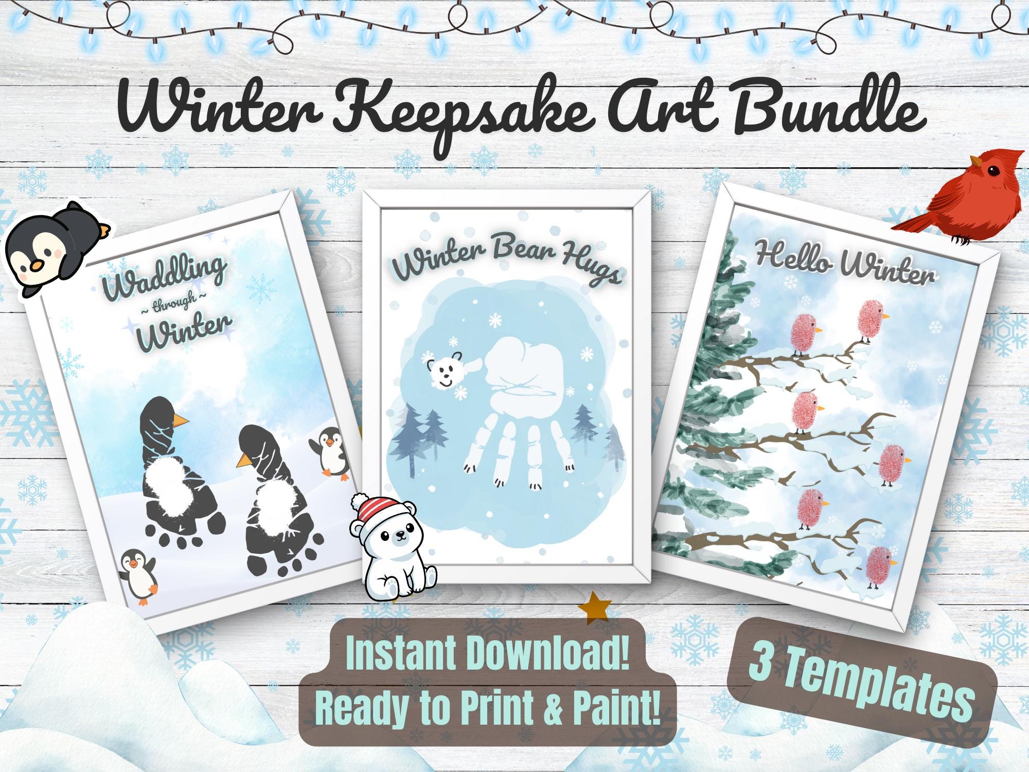Winter Animals Keepsake Art Bundle | Polar Bear Handprint, Penguin ...