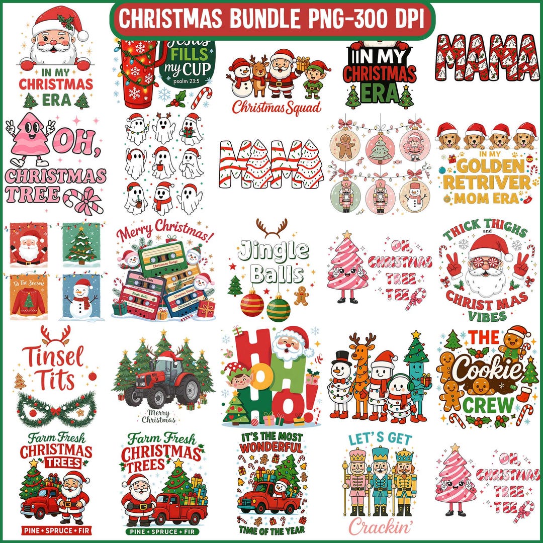 Retro Christmas Bundle Png, Merry Christmas Png, Christmas Tree Cake ...