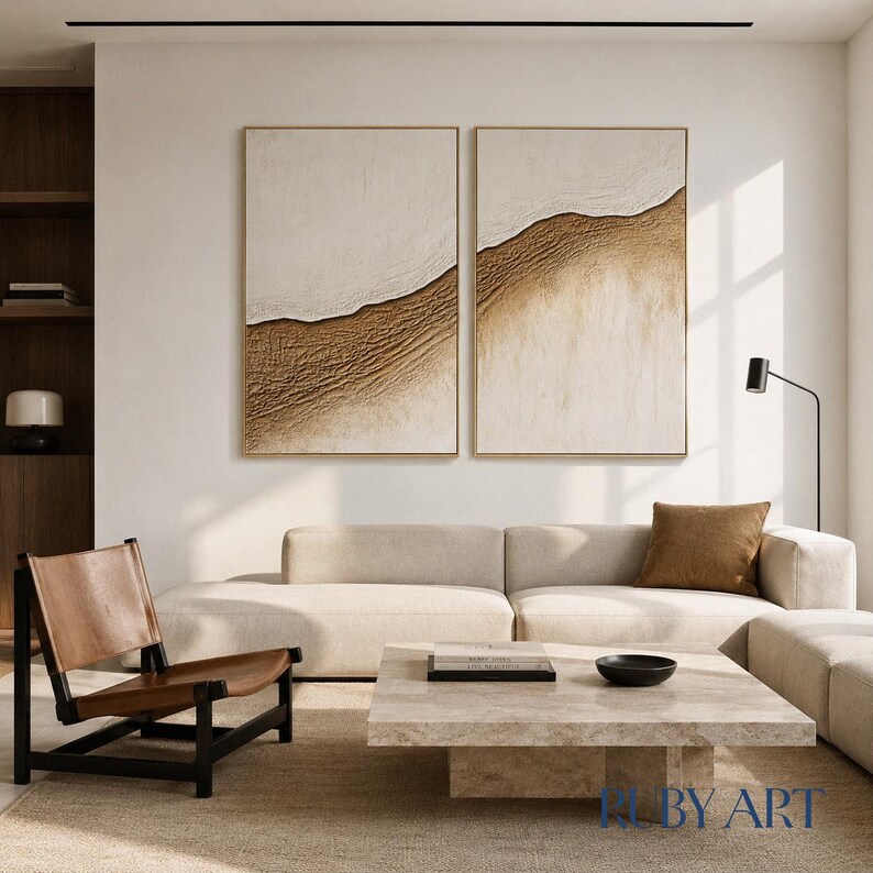 Textured Abstract Oil Painting Set | Wabi Sabi Diptych Canvas ...