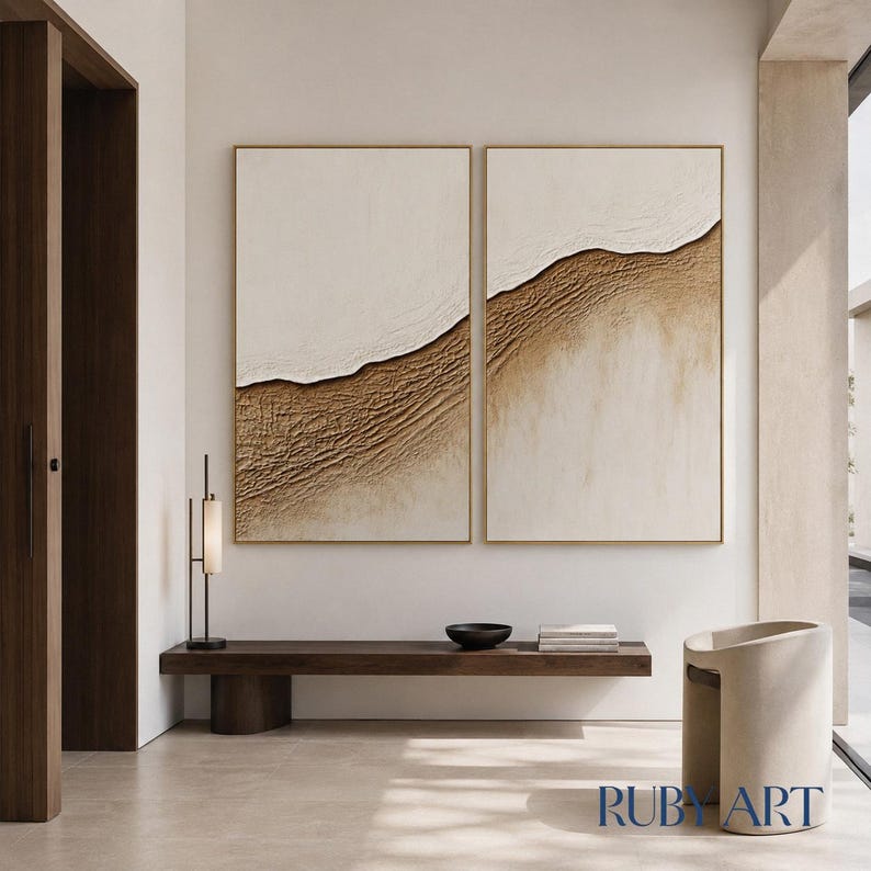 Textured Abstract Oil Painting Set | Wabi Sabi Diptych Canvas ...