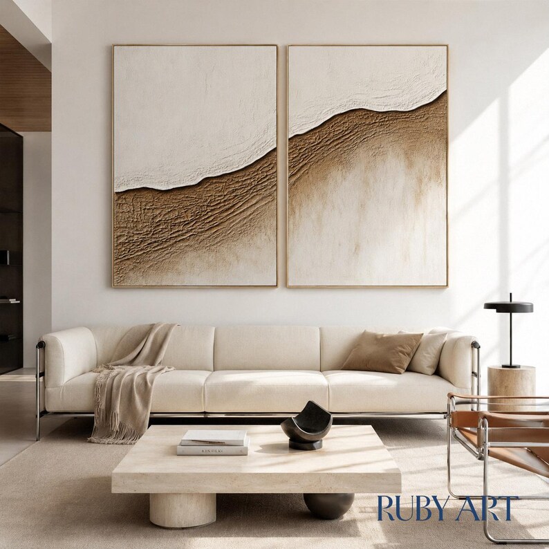 Textured Abstract Oil Painting Set | Wabi Sabi Diptych Canvas ...
