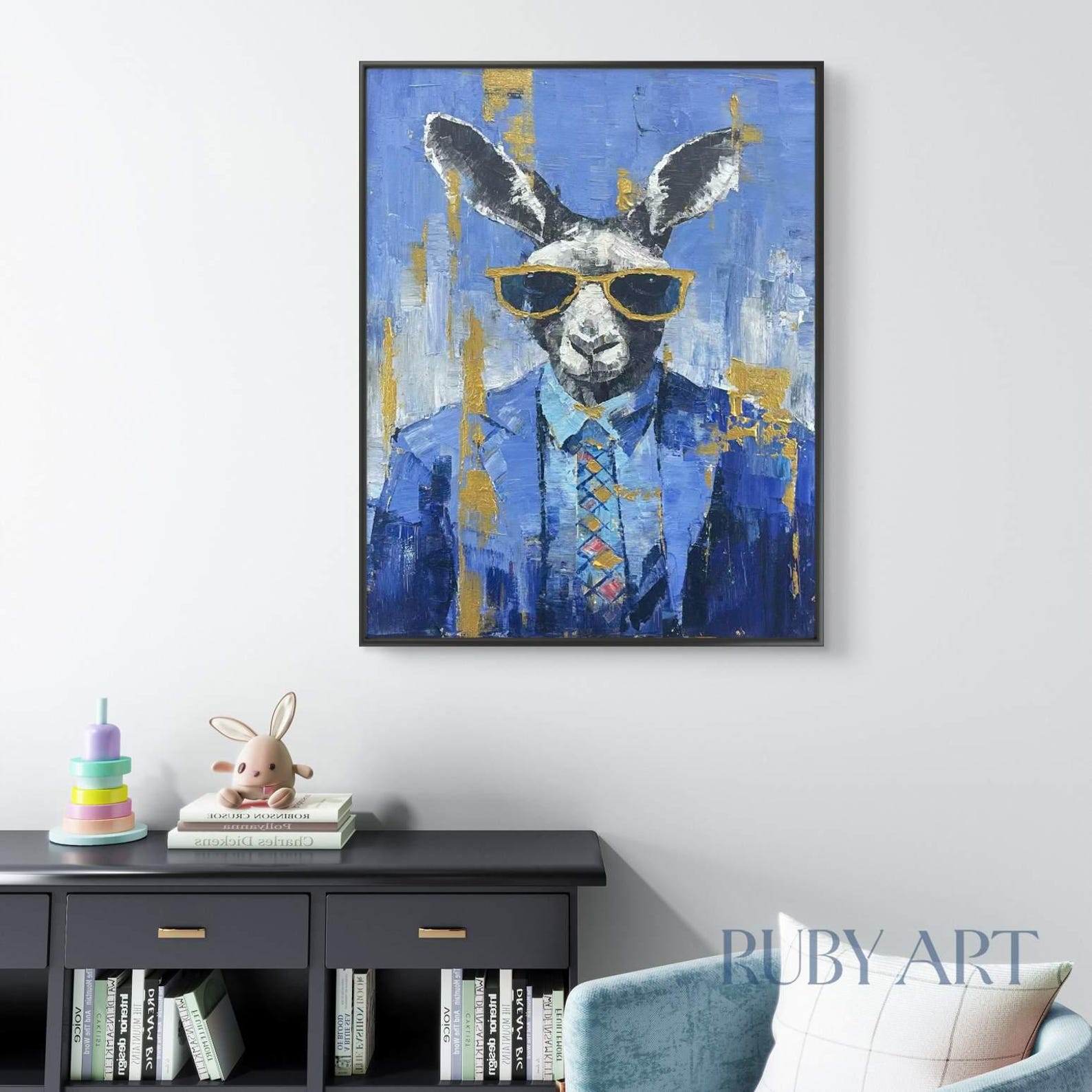 Modern Kangaroo Oil Painting: Funky Animal Portrait in Blue Suit - Etsy