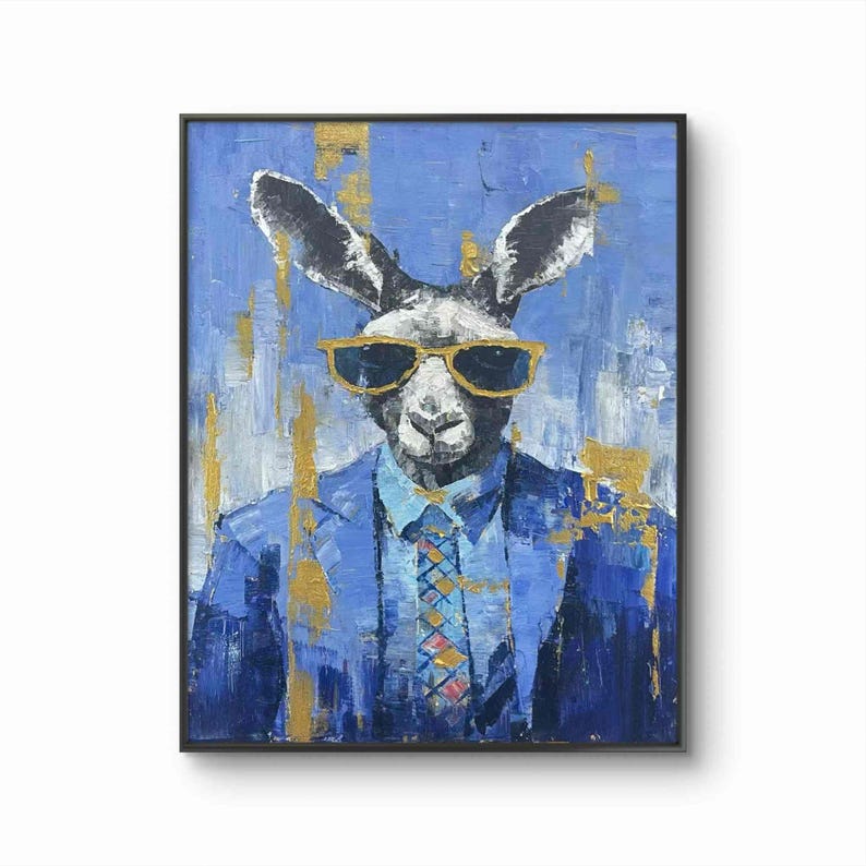 Modern Kangaroo Oil Painting: Funky Animal Portrait in Blue Suit - Etsy