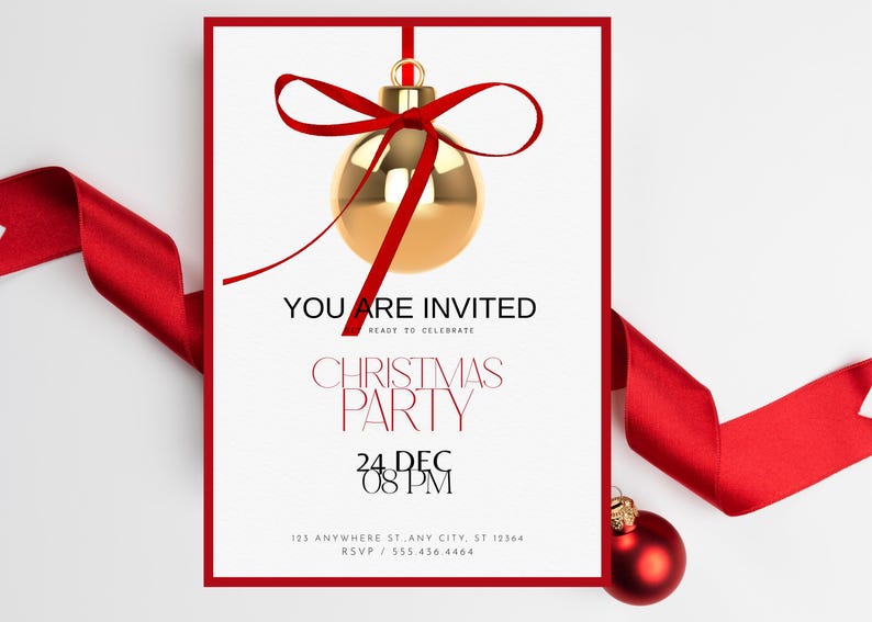 Invitación Navideña Digital 2025 – Esfera Dorada - Christmas Party ...