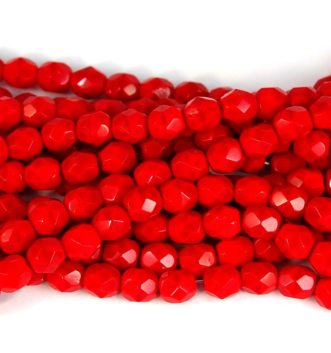 Opaque Bright Red Crystal Czech Glass Bead 6mm Round - 25 Pc - Etsy