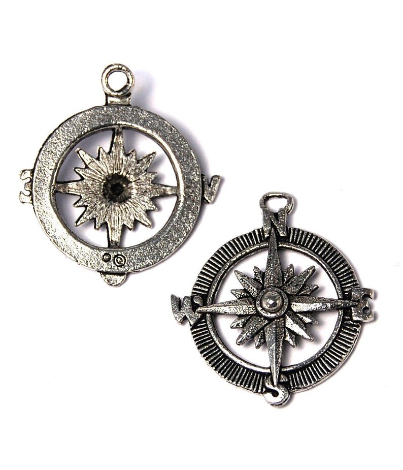 Antique Silver Compass Charm Pewter -1 - Etsy