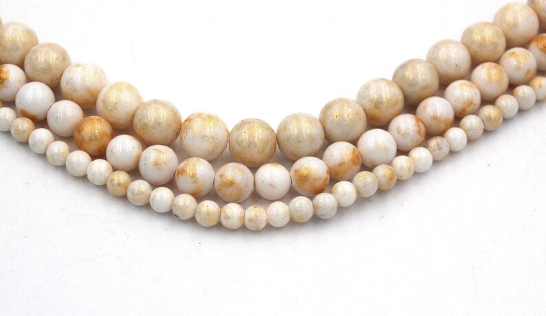 Antique White Gold Dust Jade 4mm, 6mm, 8mm, 10mm, 12mm Round Beads -15 ...