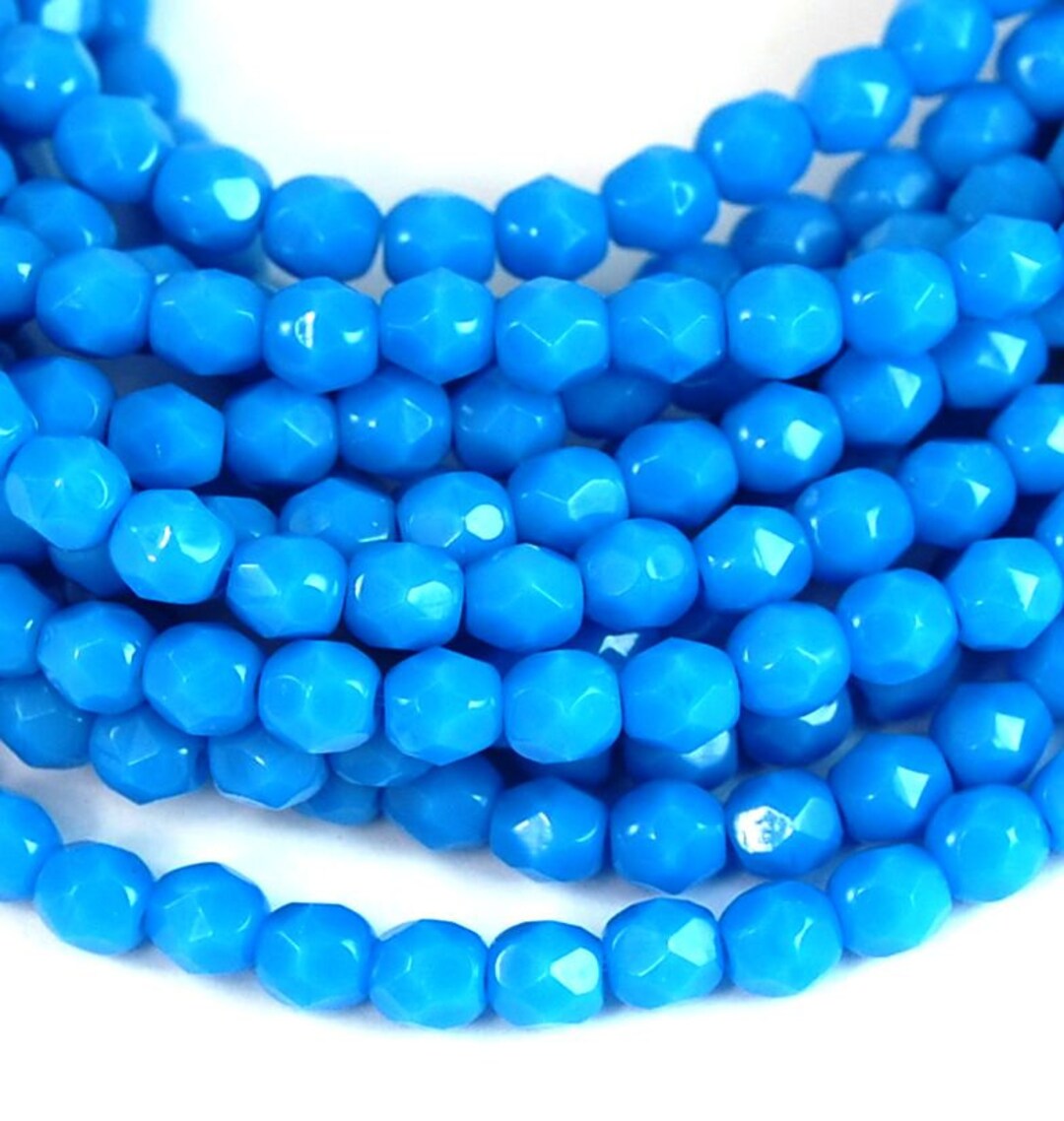 Opaque Blue Turquoise Czech Glass Faceted Bead 4mm Round - 50 Pc - Etsy