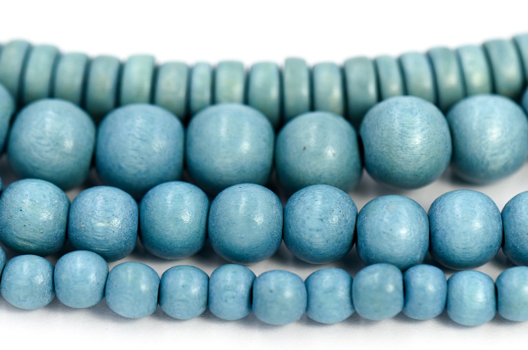 Faded Blue Beads 6mm, 8mm, 10mm 12mm Round or Rondelle Wood Beads -16 ...