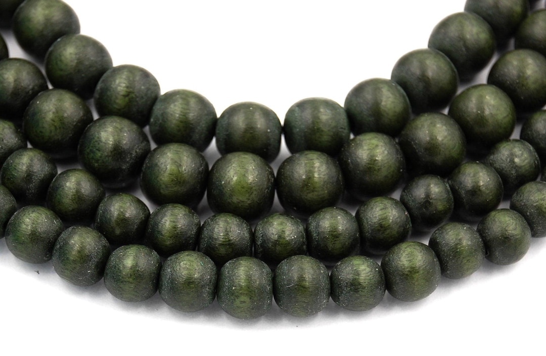 Pine Green Beads 6mm 8mm 10mm 12mm Boho Green Wood Beads -16 Inch ...