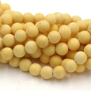4mm, 6mm, 8mm, 10mm, 12mm Matte Yellow Jade Round Beads 15 Inch Strand ...