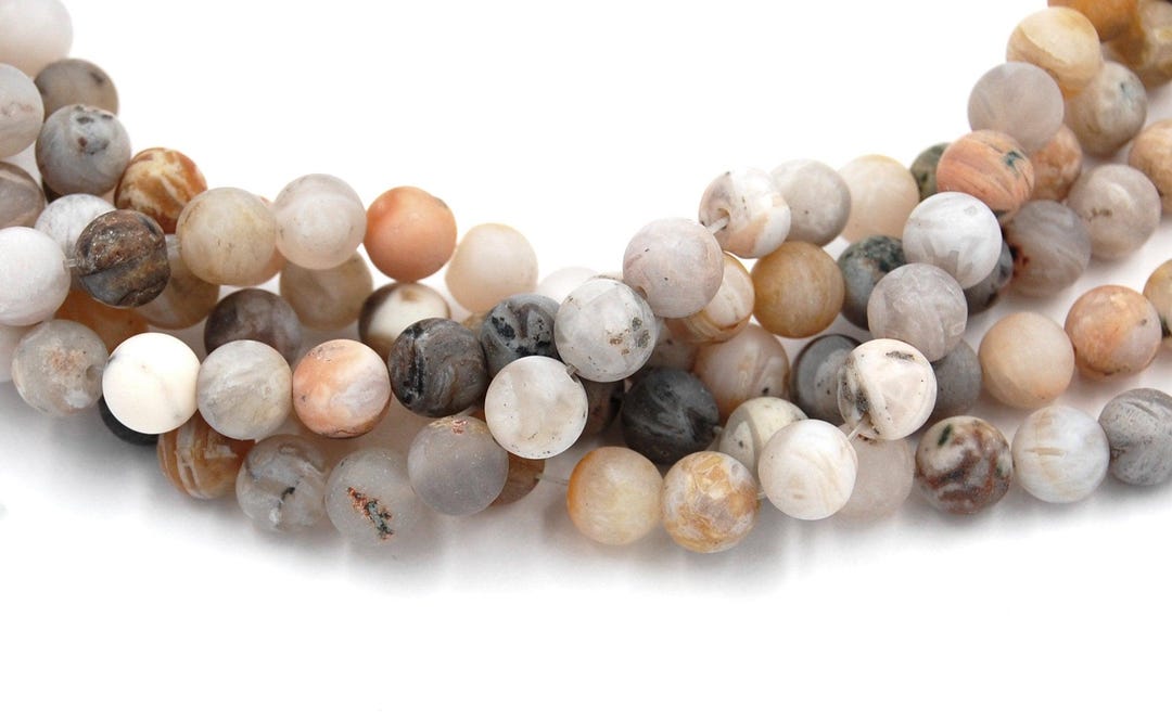 6mm, 8mm Matte Bamboo Leaf Agate Round Beads -15 Inch Strand - Etsy
