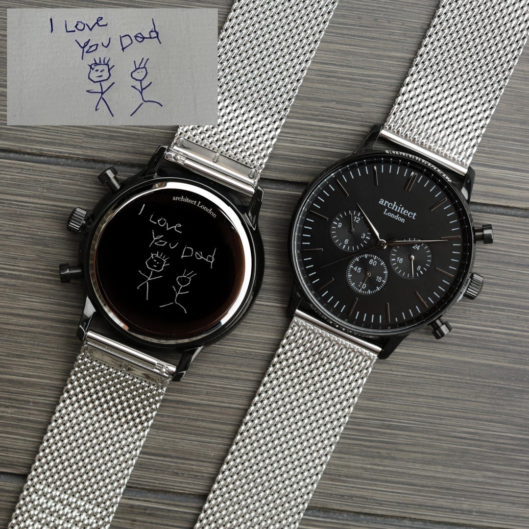 Personalized Black Chronograph Watch – Custom Engraved Stainless Steel ...