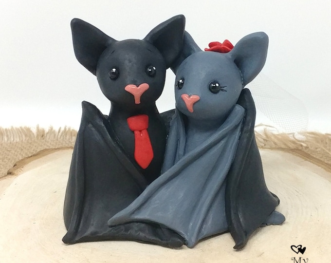 Bat Cake Topper Themed Wedding Figurine - Black Bats Sculpture ...