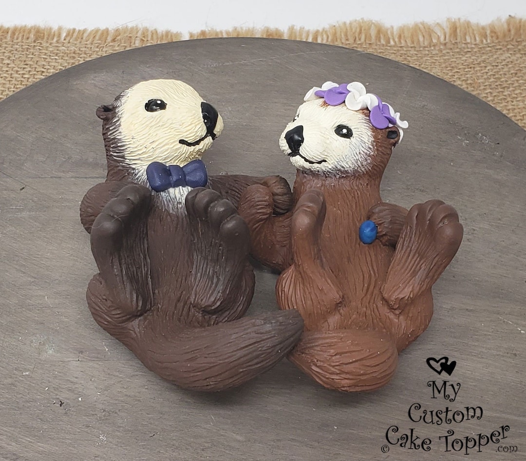 Otters Wedding Cake Topper - Realistic Floating Cuddling Sea Otter ...