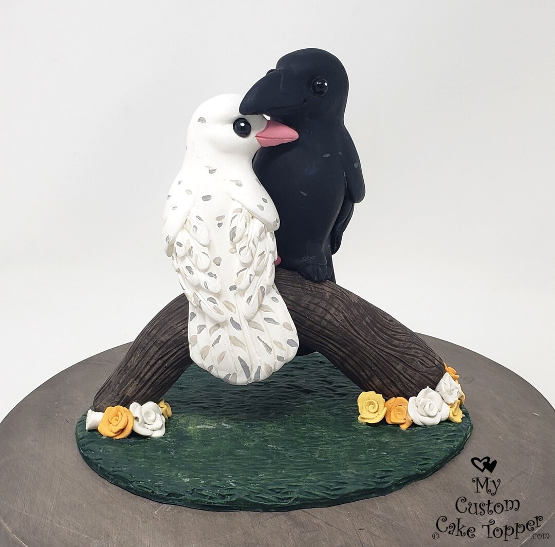 Dove and Raven Cake Topper - Love Birds Wedding Figurine - Cuddling ...