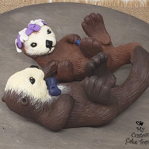 Otters Wedding Cake Topper - Realistic Floating Cuddling Sea Otter ...