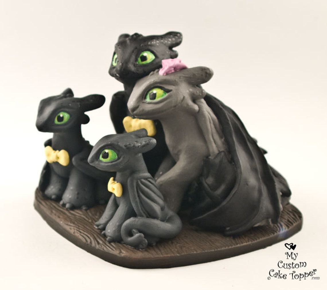 Toothless Nightfuries Family Wedding Cake Topper Dragons | Etsy