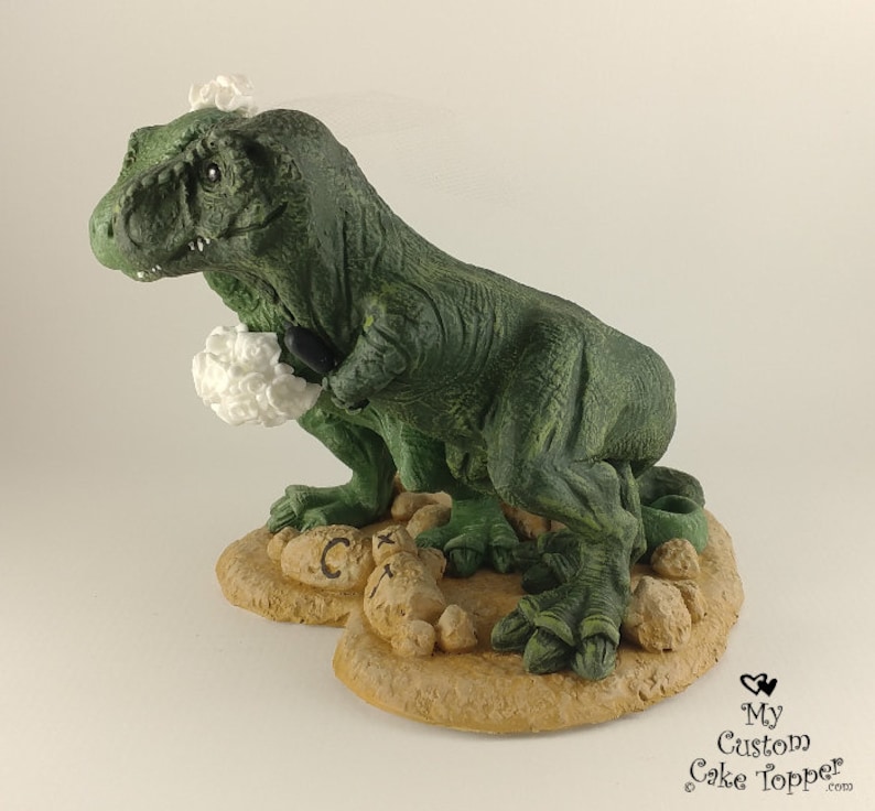T-Rex Dinosaur Wedding Cake Topper Realistic Bride and Groom | Etsy