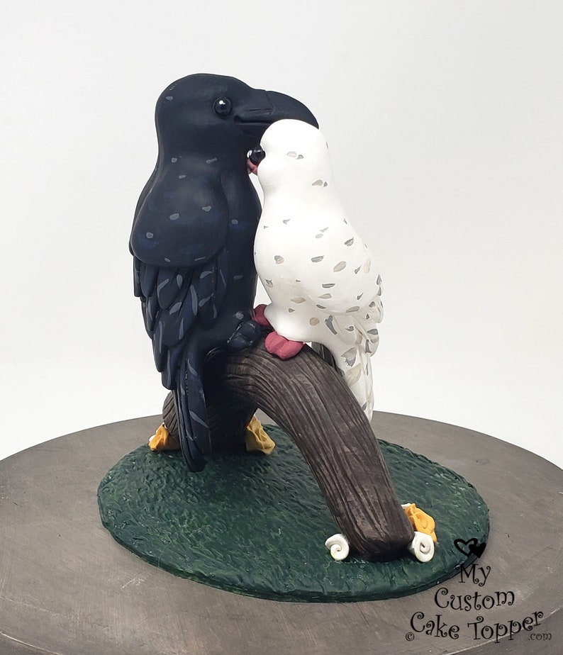Dove and Raven Cake Topper - Love Birds Wedding Figurine - Cuddling ...