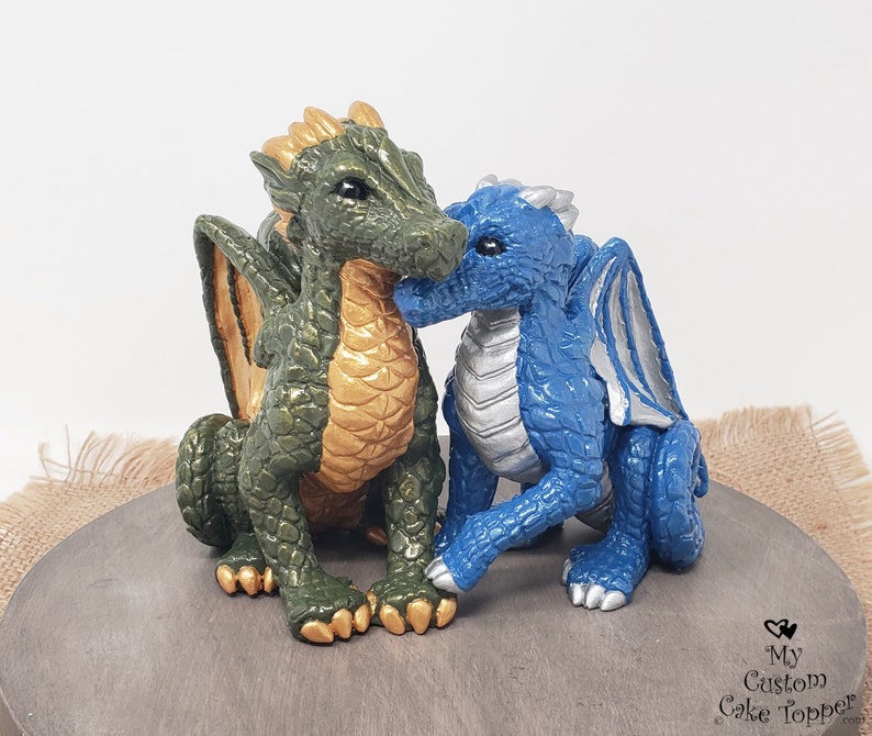 Cuddling Dragons Wedding Cake Topper - Realistic Dragon Bride and Groom ...
