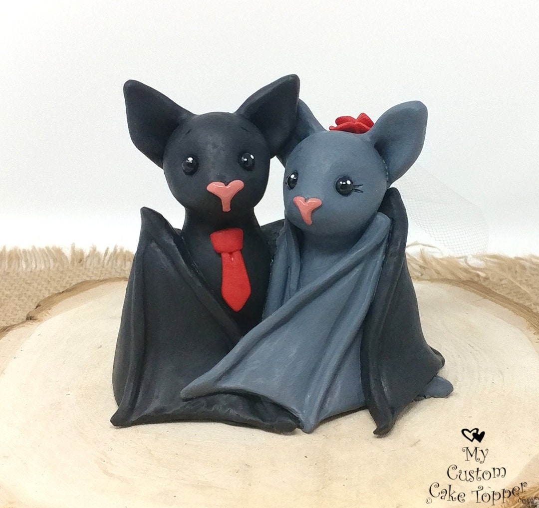 Bat Cake Topper Themed Wedding Figurine - Black Bats Sculpture ...