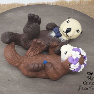 Otters Wedding Cake Topper - Realistic Floating Cuddling Sea Otter ...