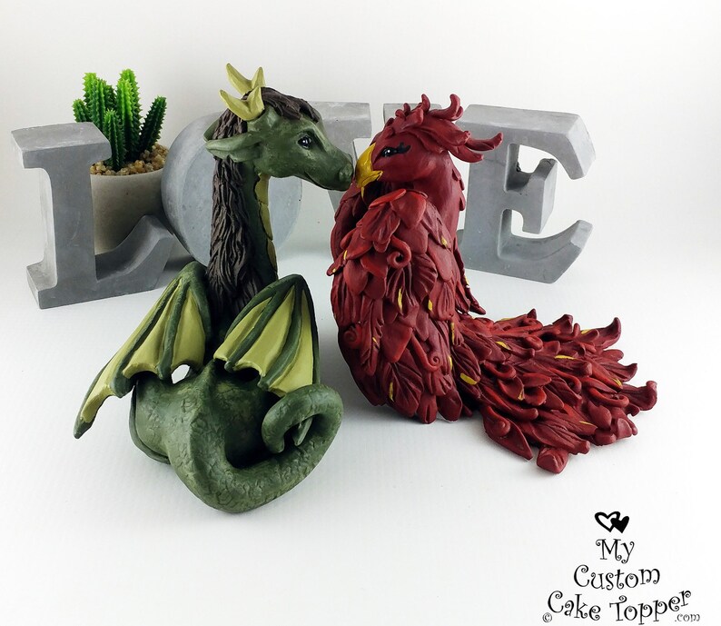 Dragon and Phoenix Wedding Cake Topper Mythical creatures | Etsy