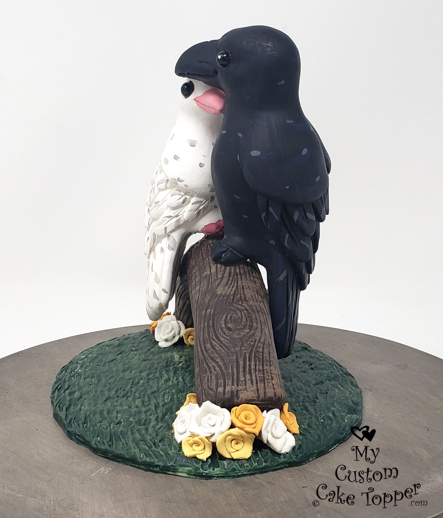 Dove and Raven Cake Topper - Love Birds Wedding Figurine - Cuddling ...