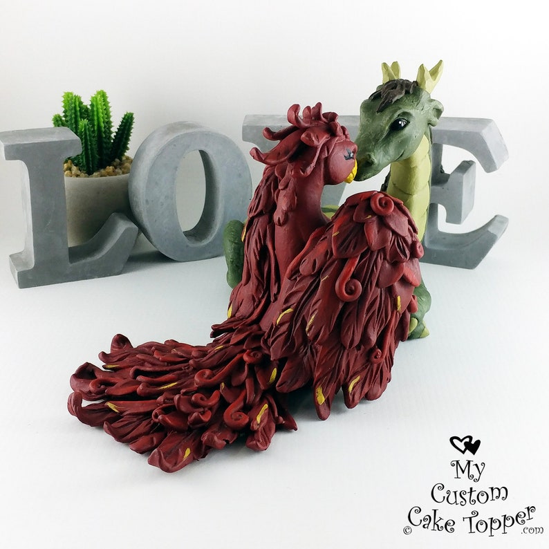 Dragon and Phoenix Wedding Cake Topper Mythical creatures | Etsy