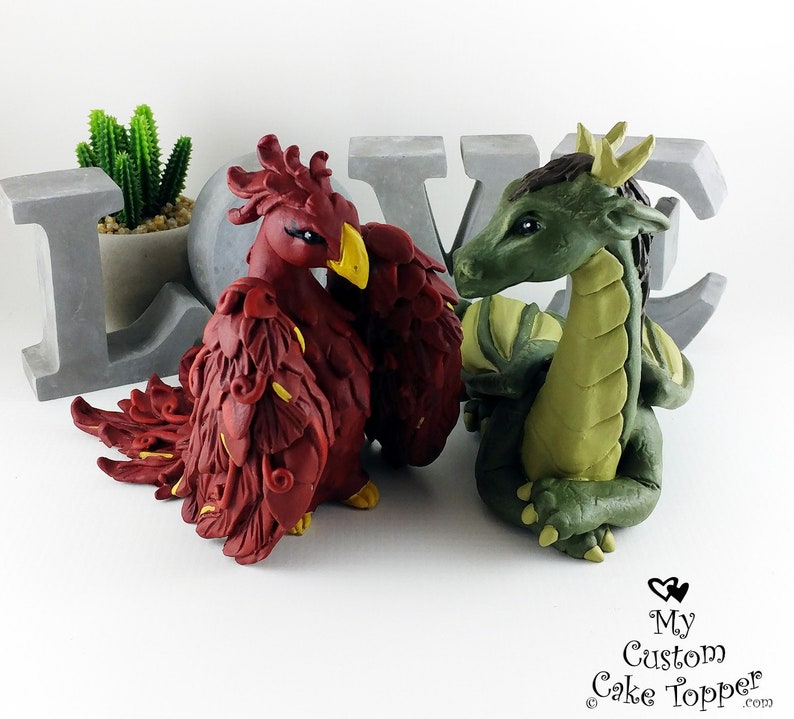 Dragon and Phoenix Wedding Cake Topper Mythical creatures | Etsy