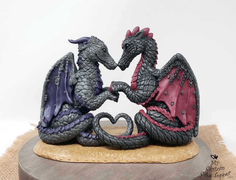 Heart Dragons Wedding Cake Topper Realistic Dragon Bride and - Etsy