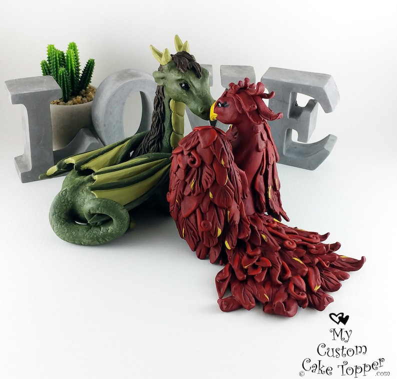 Dragon and Phoenix Wedding Cake Topper Mythical creatures | Etsy