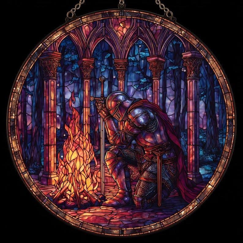 Stained Glass Bonfire Knight Suncatcher, Stained Glass Knight ...