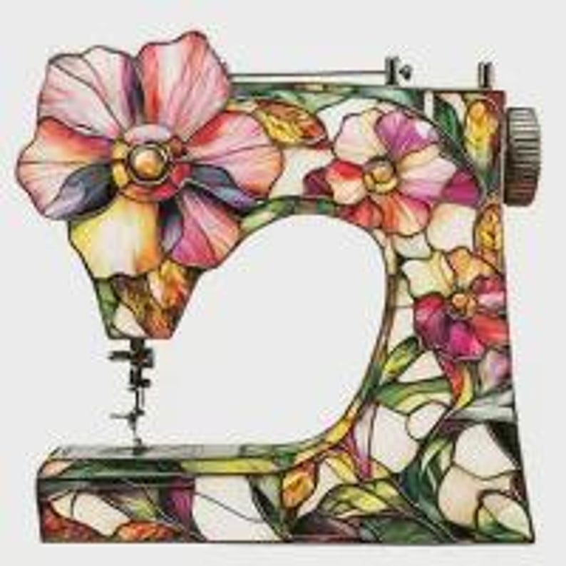 Floral Sewing Machine - Personalized Stained Glass Window Hanging ...