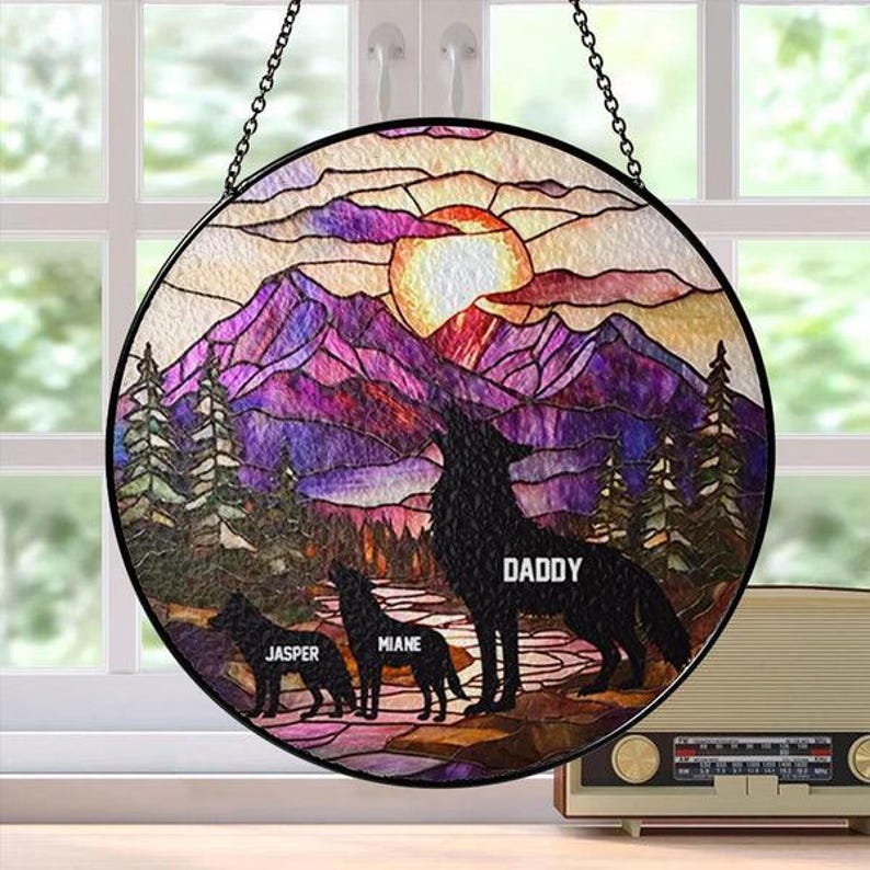 Personalized Wolf Family Stained Glass Suncatcher, Father's Day Gift - Etsy