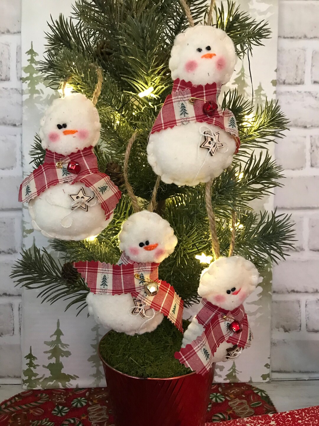 MAKE AN OFFER Warm and Natural Snowman Ornament Set of 4 Tree Scarf - Etsy
