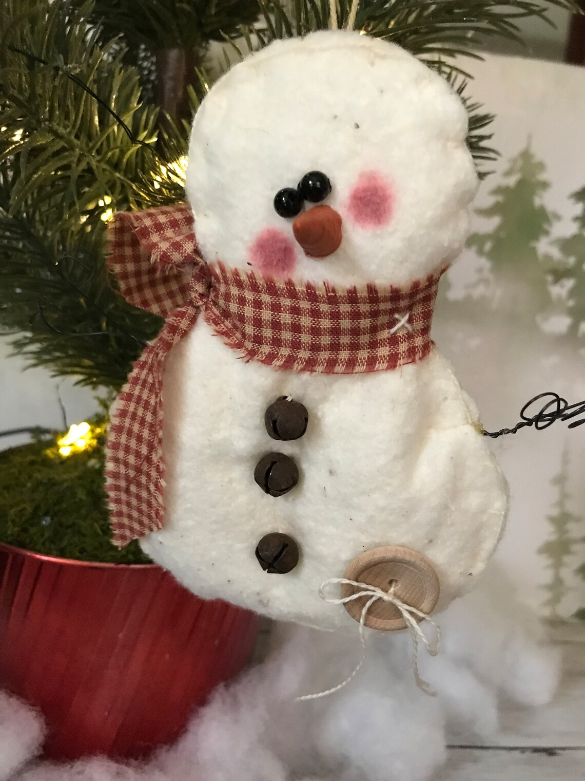 Snowman Ornament -rust and Cream Checked Scarf - Etsy