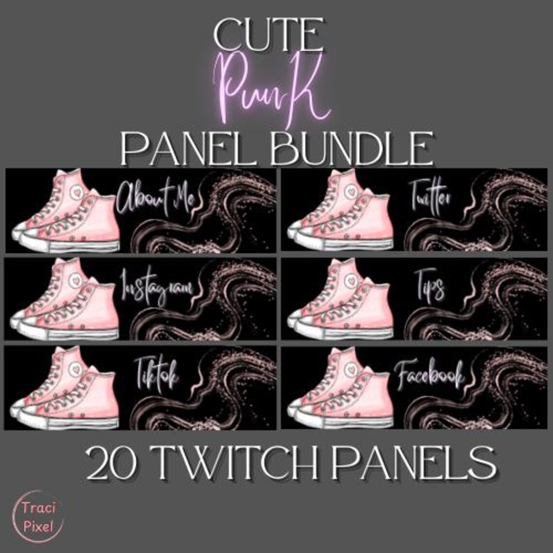 Girlie Cute Punk Twitch Panels Bundle – 20 Stream Panels Pack for ...