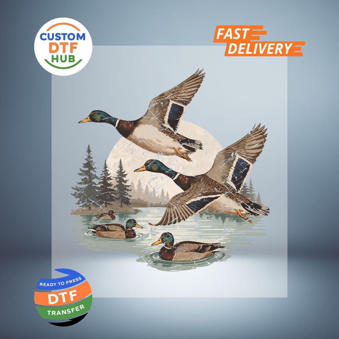 Retro Mallard Ducks DTF Transfer: Vintage Flying Duck Ready to Press ...