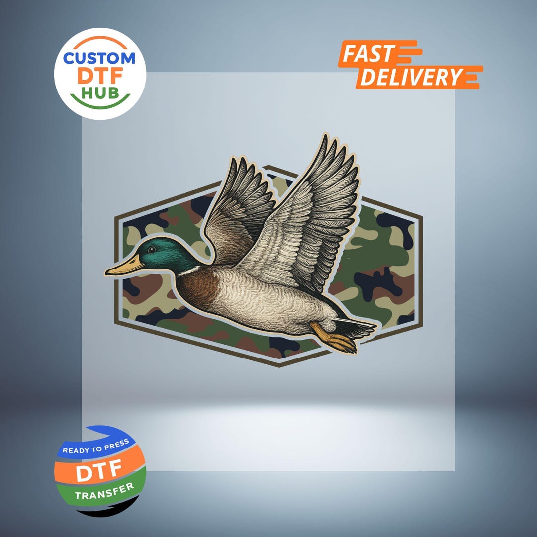 Camo Flying Mallard Duck DTF Transfer: Duck Ready to Press - Etsy