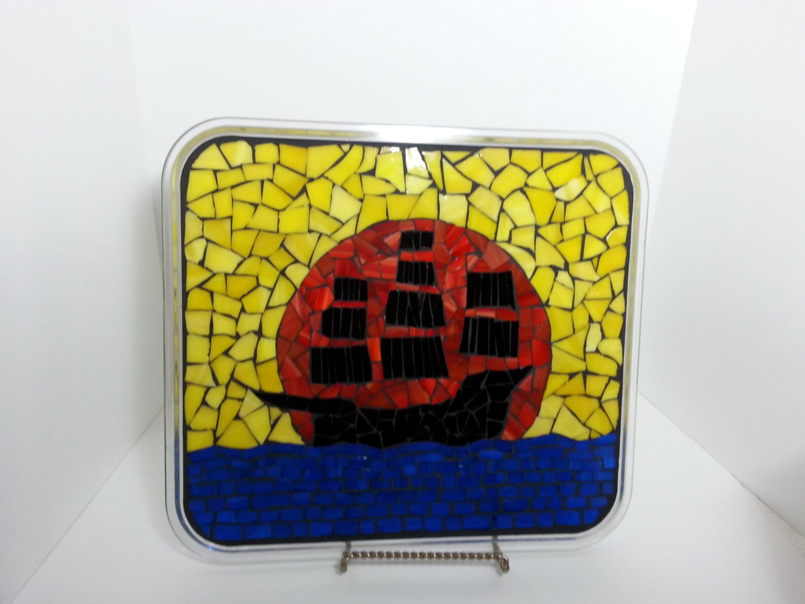 Mosaic Stained Glass Pirate Ship at Sunset - Etsy