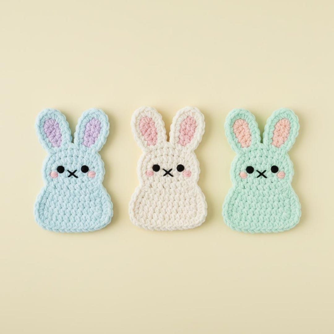 Bunny Peeps Coaster Crochet Pattern, Pastel Easter Rabbit Table Decor ...